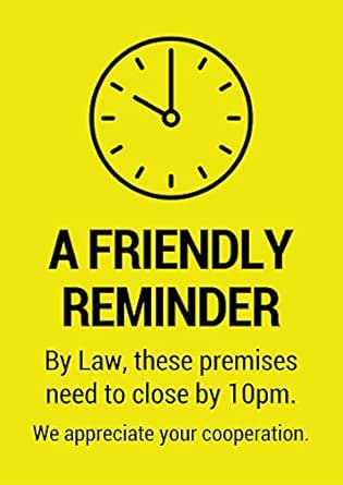 THS Notice Sign Closing At 10pm Poster For Restaurant And Bars (A3 ...
