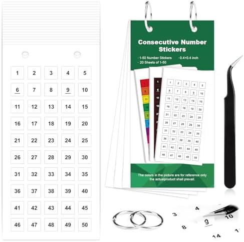 Amazon.com: 1000 Pcs Consecutive Number Stickers 1-50 20 Sheets 0.4 ...