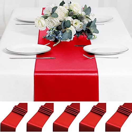 KAHEIGN 12Pcs Satin Table Runner, 30CM x 275CM Red Long Wedding Satin ...