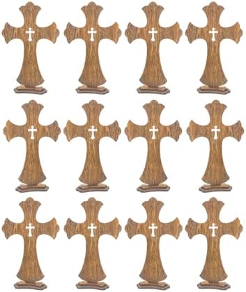 Amazon.com: 12 Inch 12 Pack Brown Wood Crosses Torched Wooden Tabletop ...