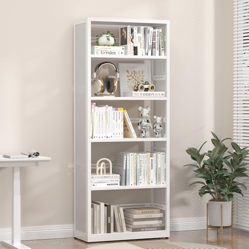 Metal 5 Tier Bookshelf, 68" Tall Bookcase with Adjustable Shelves ...