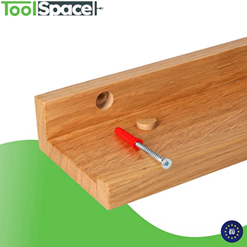 ToolSpace 2 x Wooden Wall-Mounted Book Shelf – Hanging Wall Shelves from Natural Oakwood ...