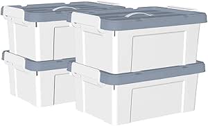 Cetomo 20L*4 Storage Boxes, Carry Plastic Storage Box with Lids, Organizing Container with ...