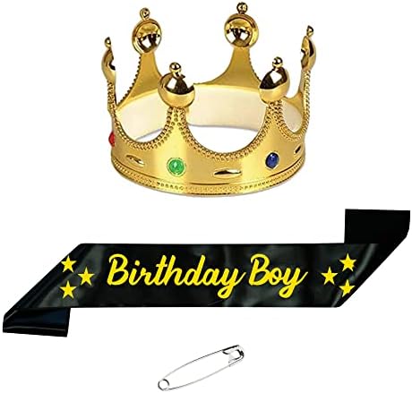 Decofy Birthday Boy Black Sash & King Crown For Boys & Mens With Safety ...