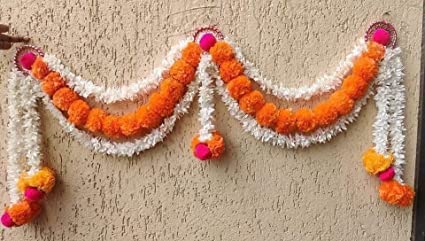 Buy Virushka Artificial Marigold Flower & Paper Gajra with Circle ...