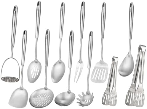 Amazon.com: 304 Stainlss Steel Kitchen Utensils Set, 12 Pcs Long Metal ...