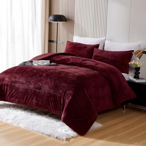 YIYEA Faux Fur Comforter Set Queen Size, Luxury Ultra Soft Fuzzy ...