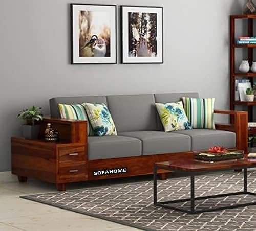 SofaHome Frontwood Wooden 3 Seater Sofa For Living Room Sofa With ...