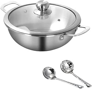Amazon｜両手鍋 304ステンレス鋼卓上鍋 構造両手鍋【26cm-32cm】IH ガス火対応 お手入れ簡単 煮物 ホーム/パーティー/忘年会など大活躍 一鍋多役 蓋付 (32cm)｜両手鍋 ...
