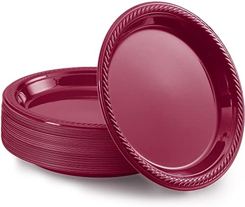 Amazon.com: Amcrate Disposable Paper Plates Burgundy, 6 3/4 Inches ...