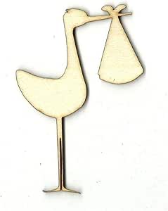 Amazon.com: Stork with Baby - Laser Cut Out Unfinished Wood Shape Craft ...