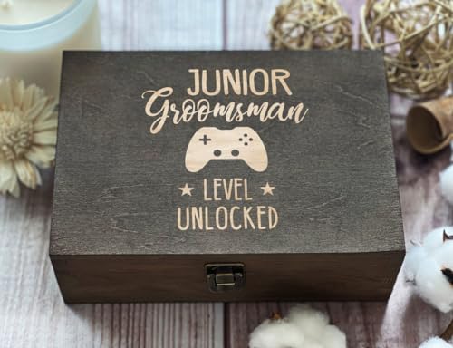 Amazon.com: Junior Groomsman Gaming-Themed Laser-Engraved Wooden Box ...