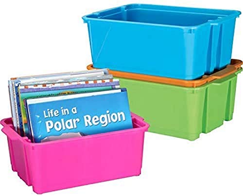 Snapklik.com : Stacking Bins, 14 X 10 X 5 3⁄4 - 4 Pack, Neon Stackable ...