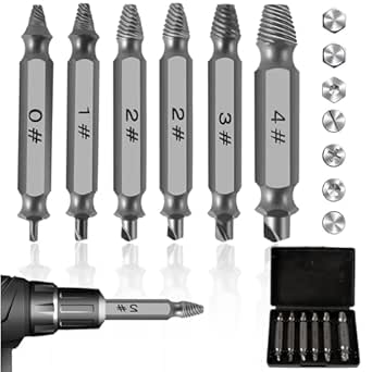6Pcs Damaged Screw Extractor Set S2 Alloy Steel Stripped Screw ...