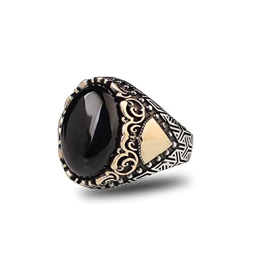 Amazon.com: 925 Sterling Silver Men Silver Ring with Onyx Stone ...