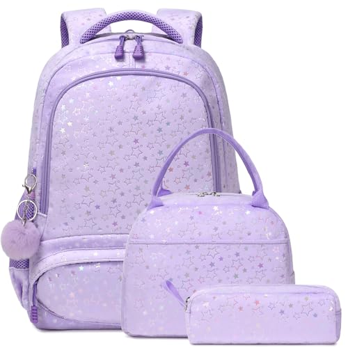 School Bags for Girls, 3 in 1 Purple Fluffy Girls Backpack - Want It All