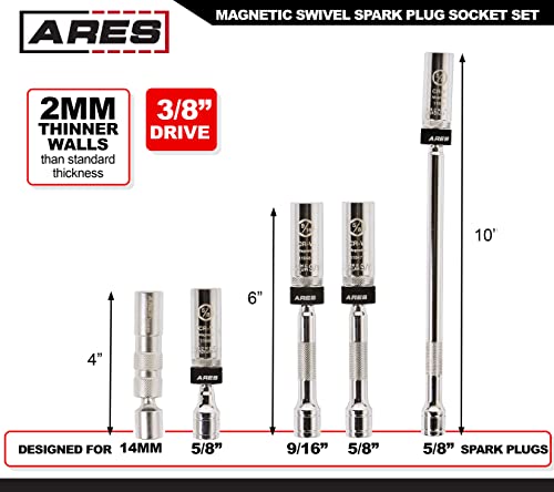 Snapklik.com : ARES 11052-5-Piece Magnetic Swivel Spark Plug Socket Set ...