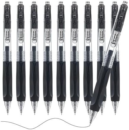 10pcs Retractable Gel Pens, Black Ink, Triangle Grip, Fine Point Smooth ...