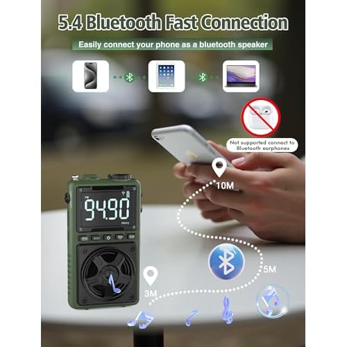 Bluetooth AM FM Shortwave Radio with Rechargeable Battery 1250mAh ...