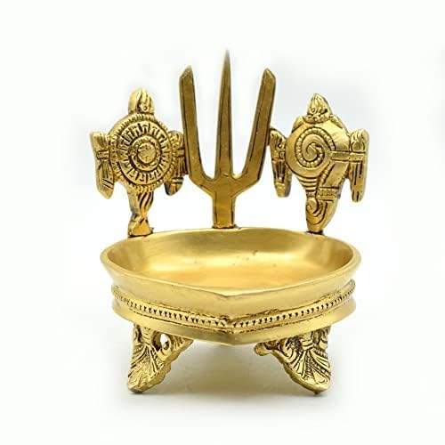 Buy Brass Shankh Chakra Namah Design Brass Diya Over Carved Legs ...