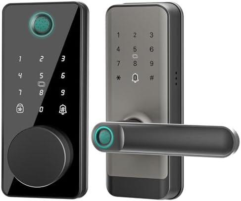 Fingerprint Keypad Deadbolt + Fingerprint Smart Lock with Handle (Matte ...