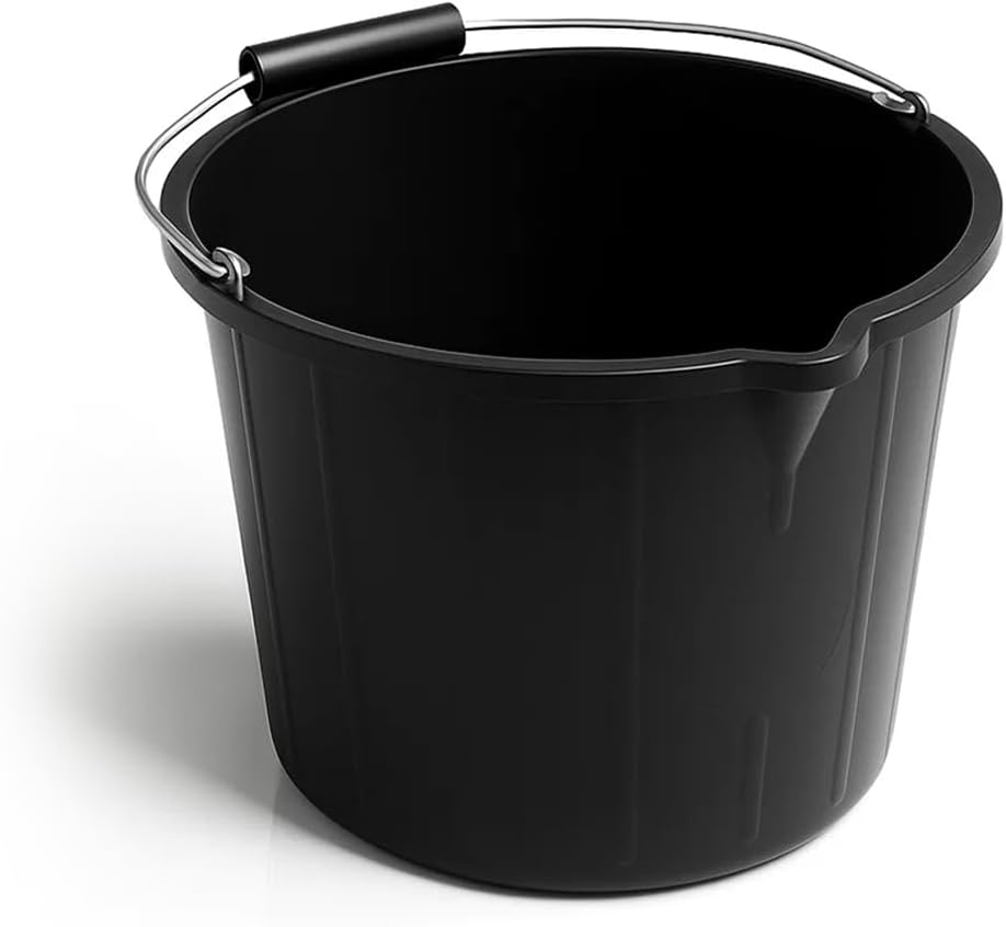 Black Builders Bucket - 14 Liters / 3 Gallon Water Storage Heavy Duty ...