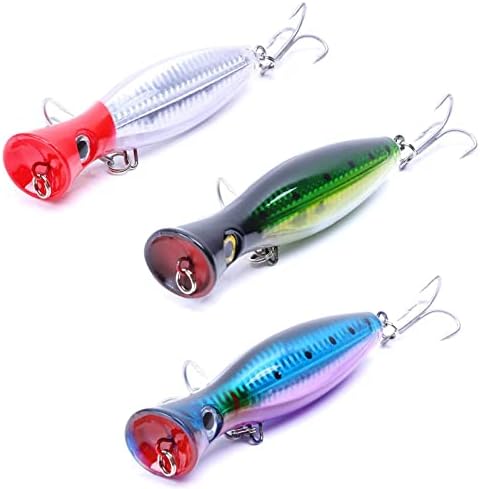 JAZALIC Popper Fishing Lure, 3 PCS Topwater Popper Lures 3D Eyes ...