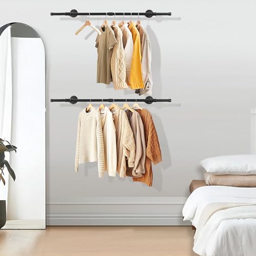 Yawinhe Wall-Mounted Clothes Rail Set of 2, 112cm Wall Hanging Rail for ...