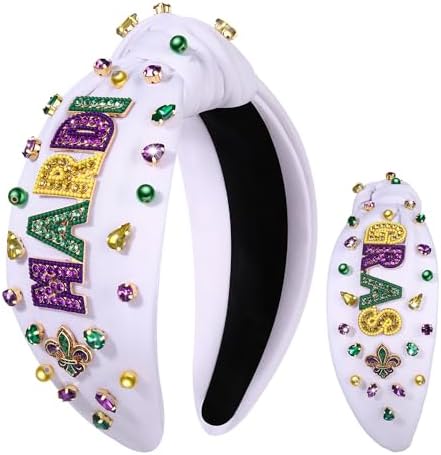Amazon.com: NVENF Mardi Gras Headbands for Women Crown Mask Headband ...