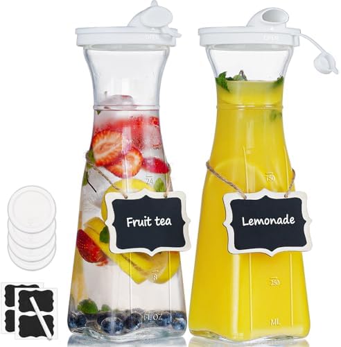 Amazon.com: 3 Pack Glass Bottles Set Glass Carafe with Lids 34 Ounces ...