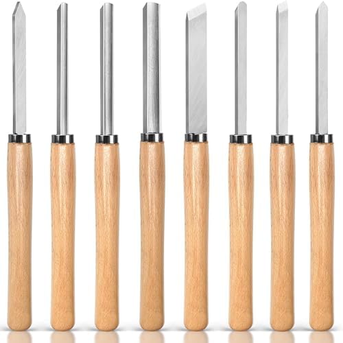 Hanpex 8 Piece Heavy Duty Wood Turning Chisel Set, Lathe Chisel Cutting ...