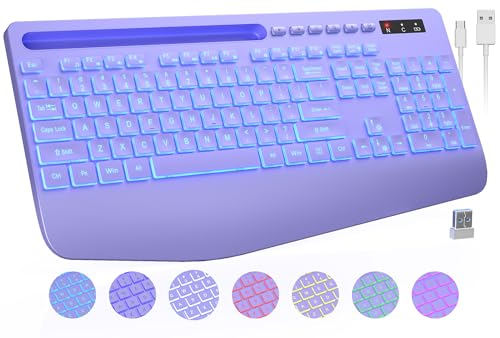 Amazon.com: Wireless Keyboard with 7 Colored Backlits, Wrist Rest ...