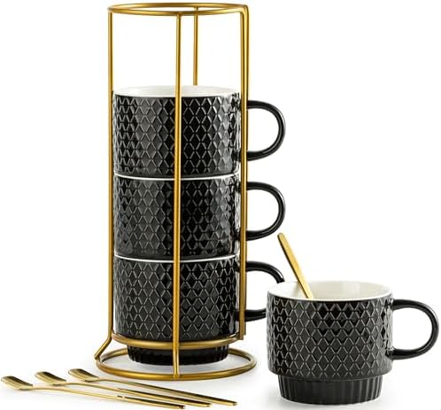 Amazon.com: QiYueZaiYe Elegant Stackable Ceramic Coffee Mug Set with ...