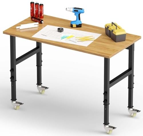 48" Adjustable Workbench, Hard Rubber Wood Work Bench, 2000 LBS Load ...
