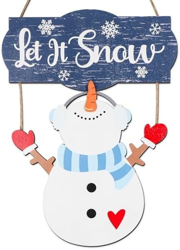 Amazon.com: Winter Snowman Sign Decorations, Wooden Let It Snow Snowman ...