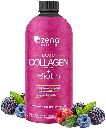 Amazon.com: Zena Liquid Collagen Peptides for Women & Men + Biotin ...