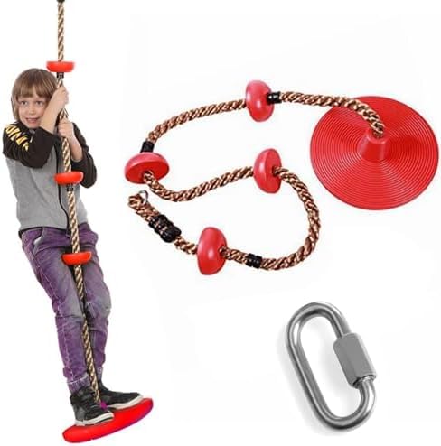 WONDERPLAY Platforms Disc Tree Swing Seat and Climbing Knot Rope with Carabiner Hook for Kids ...