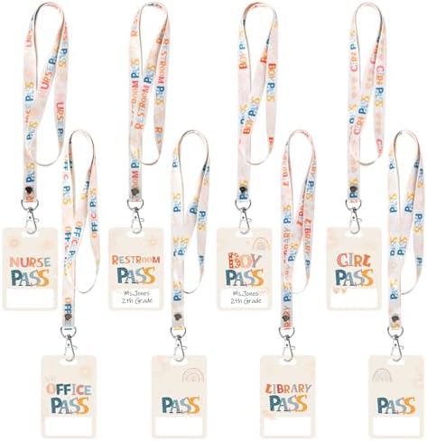 Amazon.com: 8 Sets Hall Passes for Classrooms, PVC Hall Lanyards Passes ...