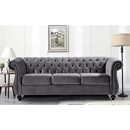 ClufRox Royale Curved Arm Tufted Three Seater Elegant Wooden Base Sofa ...