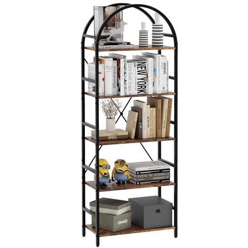 Arbuxzuy 5-Tier Bookshelf, 24 Inch Width Industrial Arched Bookcase ...