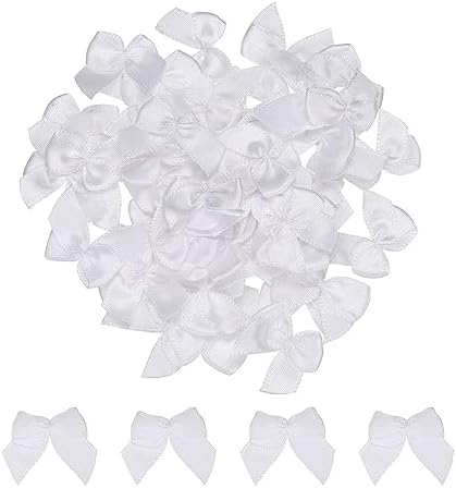 Amazon.com: Mini Bows, 100 Pcs White Bows 1 Inch Satin Ribbon Bow Tiny ...