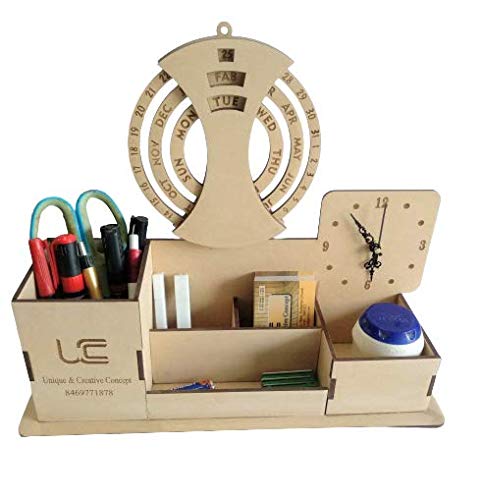 Unique & Creative Wooden Desk Organizer with Clock and Calendar ...