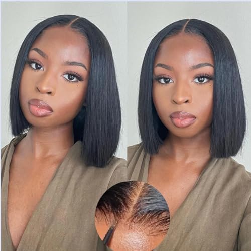 Amazon.com : Edwad Bob Glueless Wig Human Hair 12Inch 4x4 Lace Closure ...