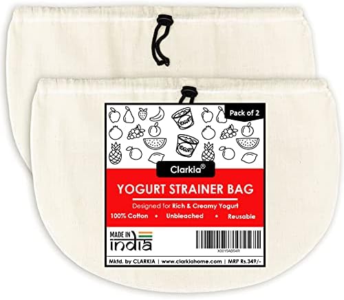 Clarkia Cotton Cheese Cloth Bag Yogurt Nut Milk Strainer - 2 Pieces ...