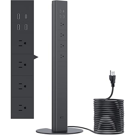 Tower Power Strip with 4 Outlets 3 USB A 1USB C Ports, 6.56ft Long Extension Cord Outlets ...