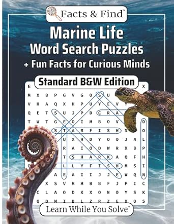 Marine Life Word Search Puzzles: + Fun Facts For Curious Minds (B&W ...