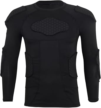 Amazon.com: Topeter Men’s Padded Compression Shirt Long Sleeve Shoulder ...