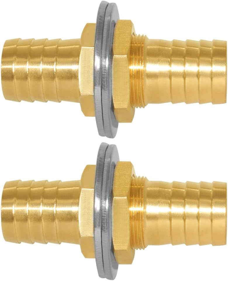 Amazon.com: Uenede 2PCS Brass Straight Barb Bulkhead Fitting 1"OD Barb ...