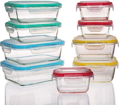 18 Pieces Glass Food Storage Containers Set-Glass Meal Prep Containers ...