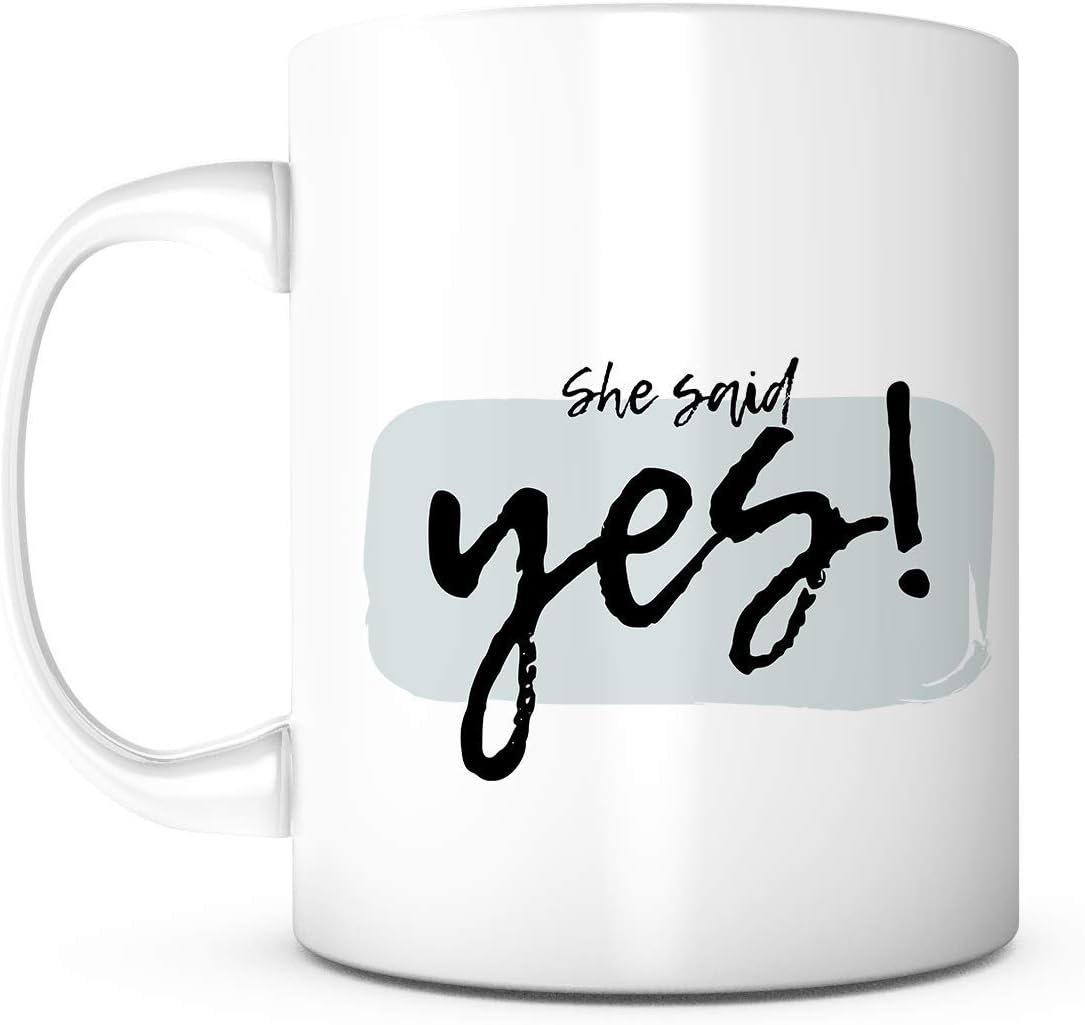 Amazon.com: She Said Yes-11 Ounce Ceramic Mug, Engagement Mug, Couples ...